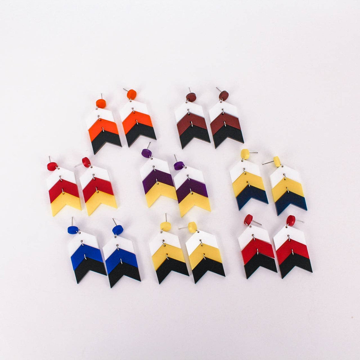 Chevron School Spirit Dangles - White/Blue/Black – Beyond Laser Creations